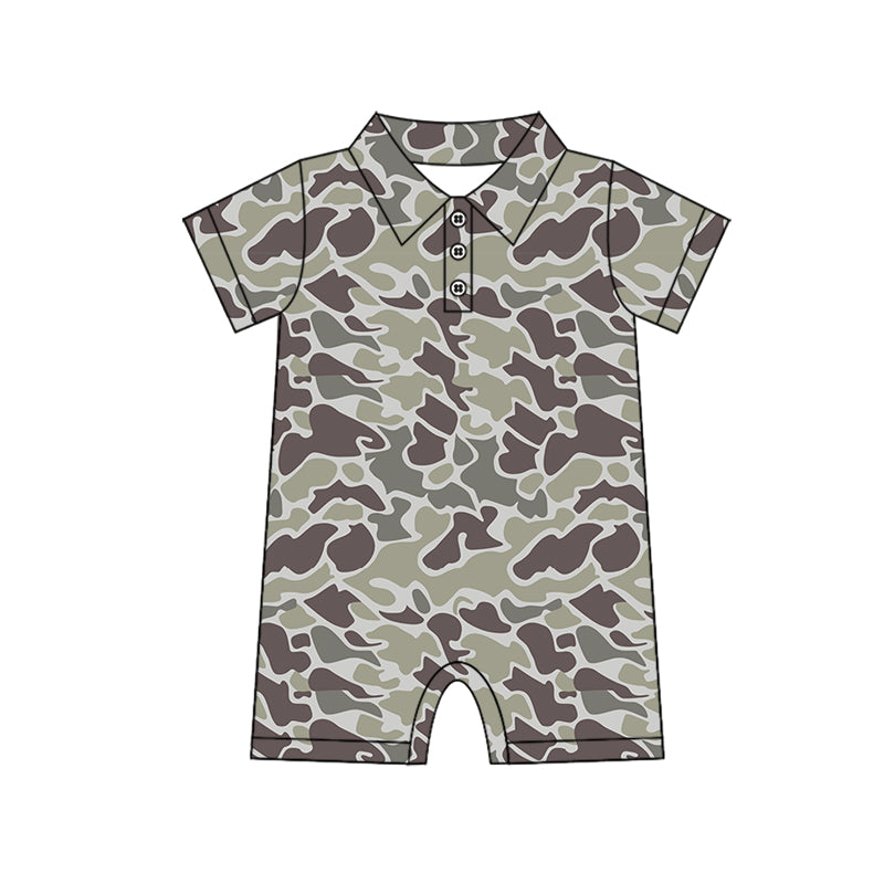 Baby kids dark grey camo polo romper preorder – aierwhoesalekidsclothes