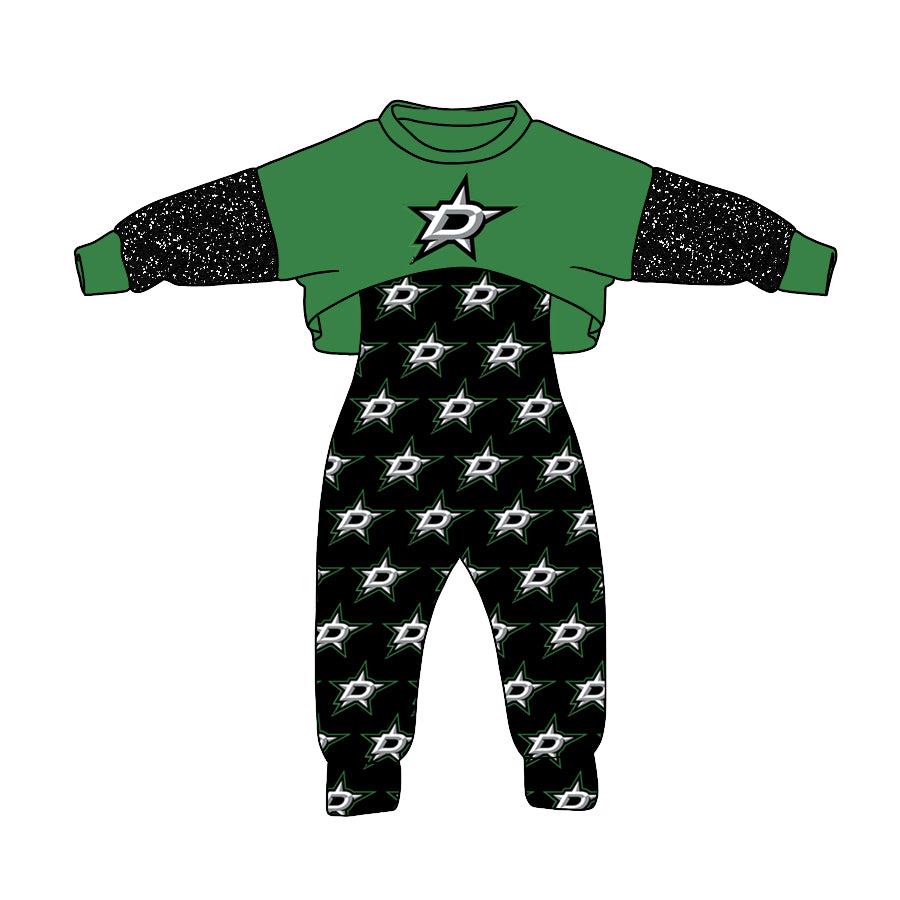 Girls letter D team top suspender 2pcs clothes set, pls order bf Oct 9 ...