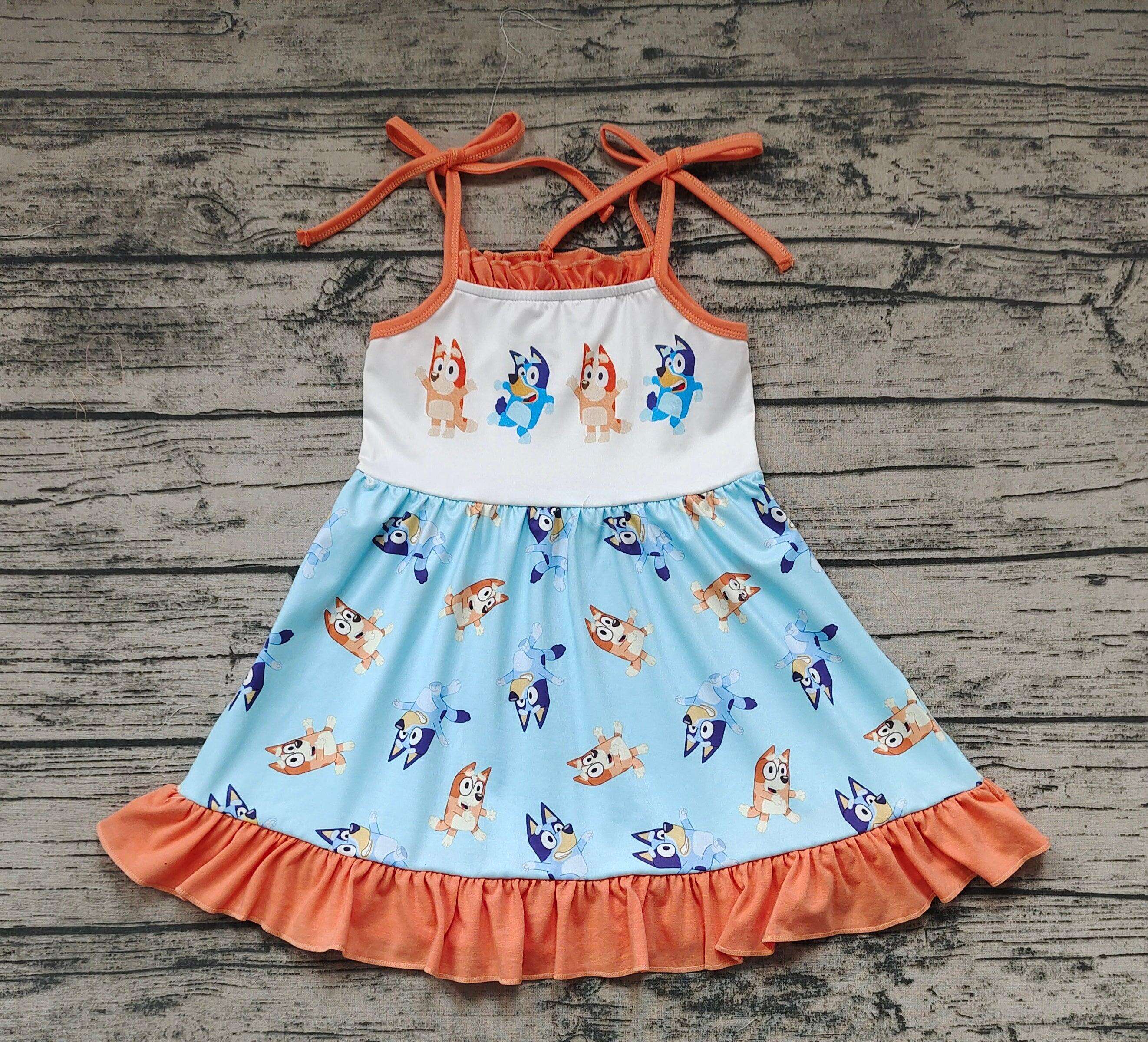 blue cartoon dog dress – aierwhoesalekidsclothes