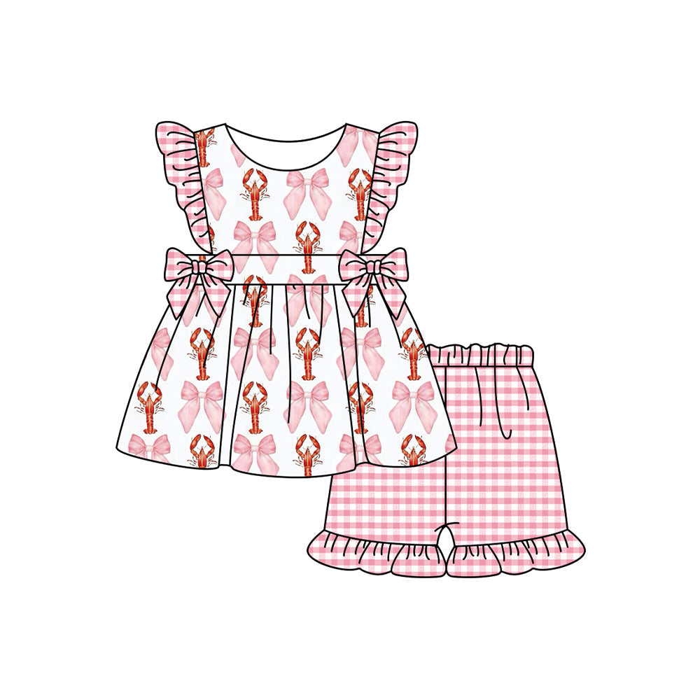 Toddle baby girls pink bow crawfish summer outfit preorder ...