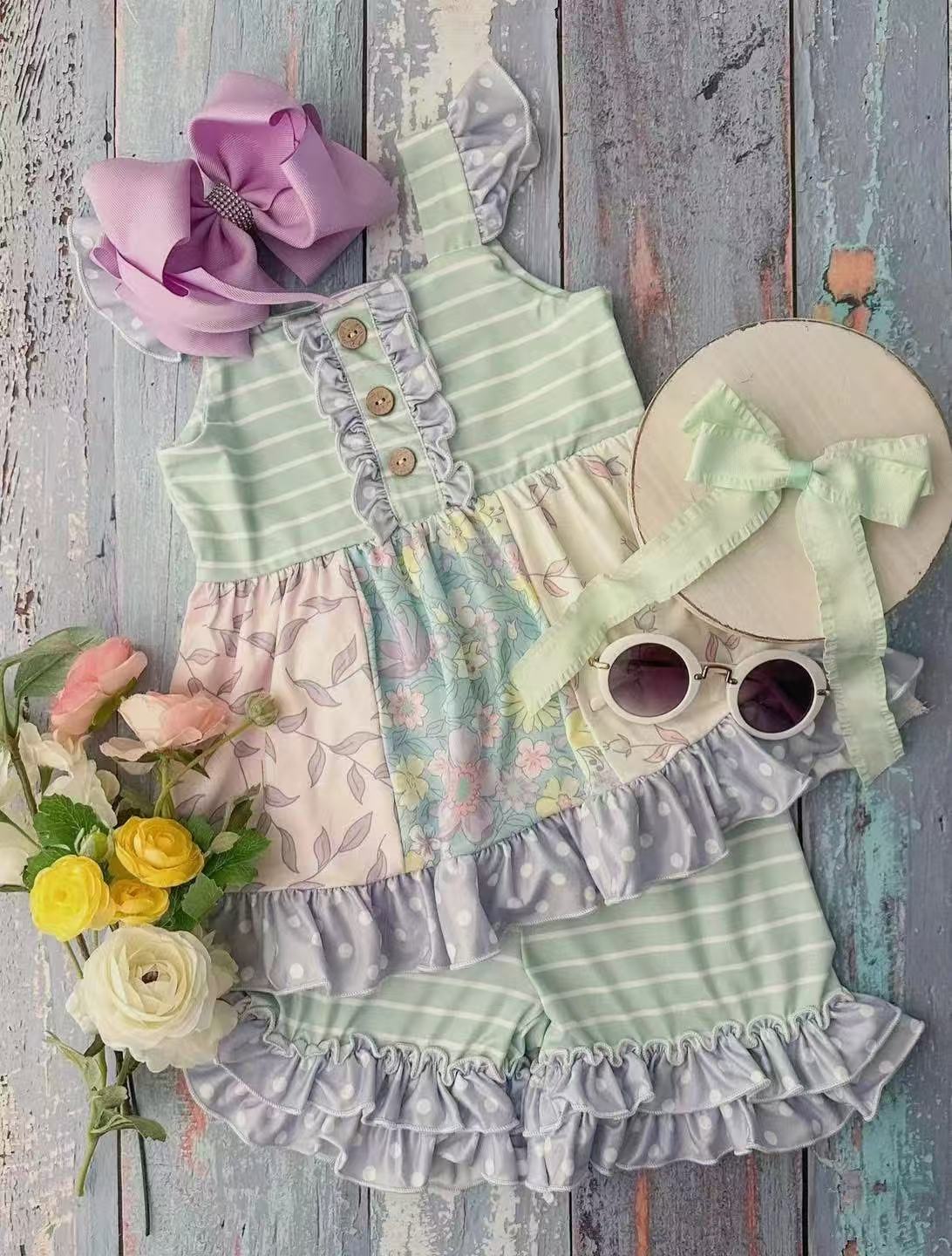 Baby girls floral design summer outfit preorder – aierwhoesalekidsclothes