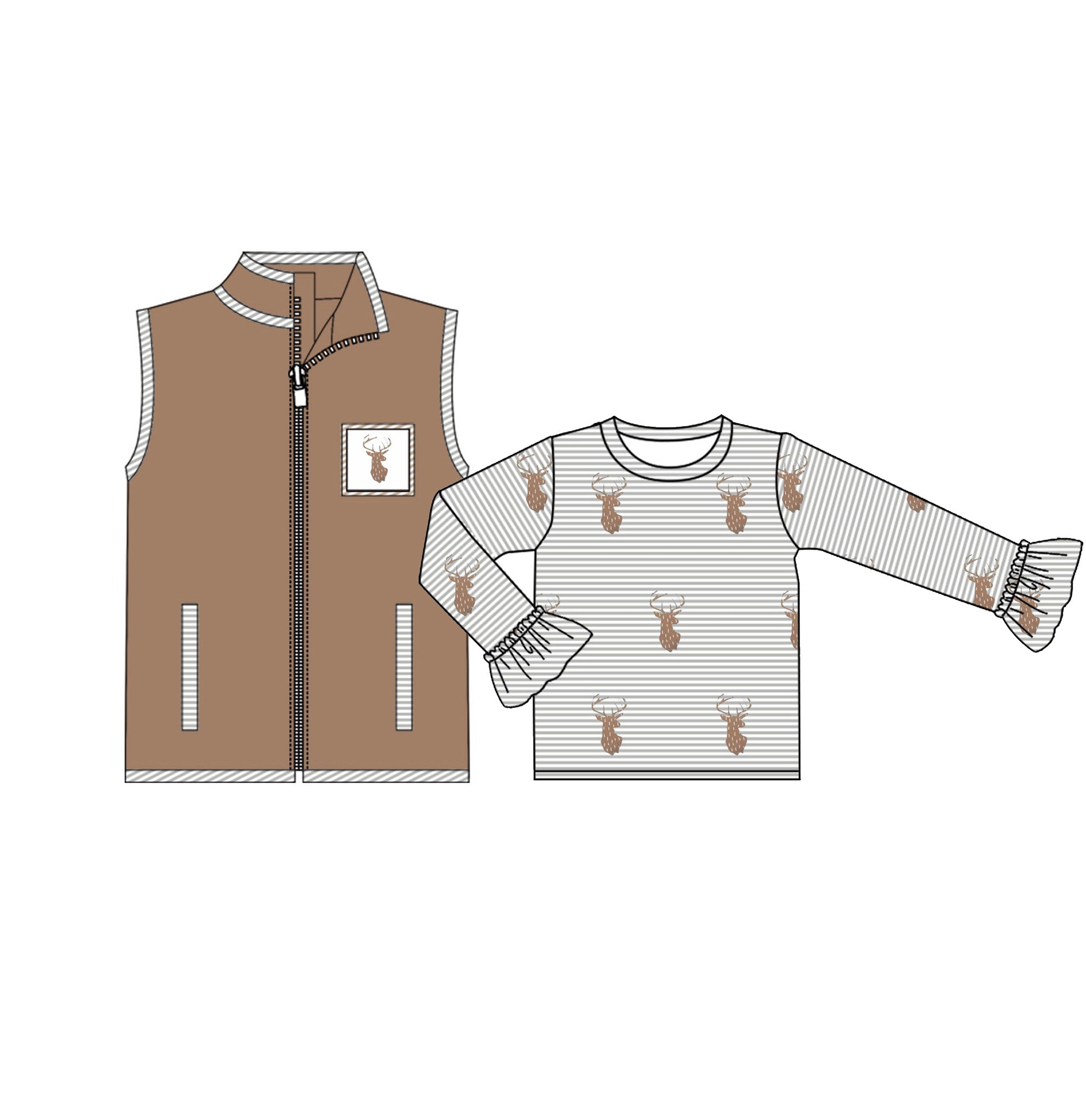 girls long sleeve reindeer top matching vest top clothes preorder ...
