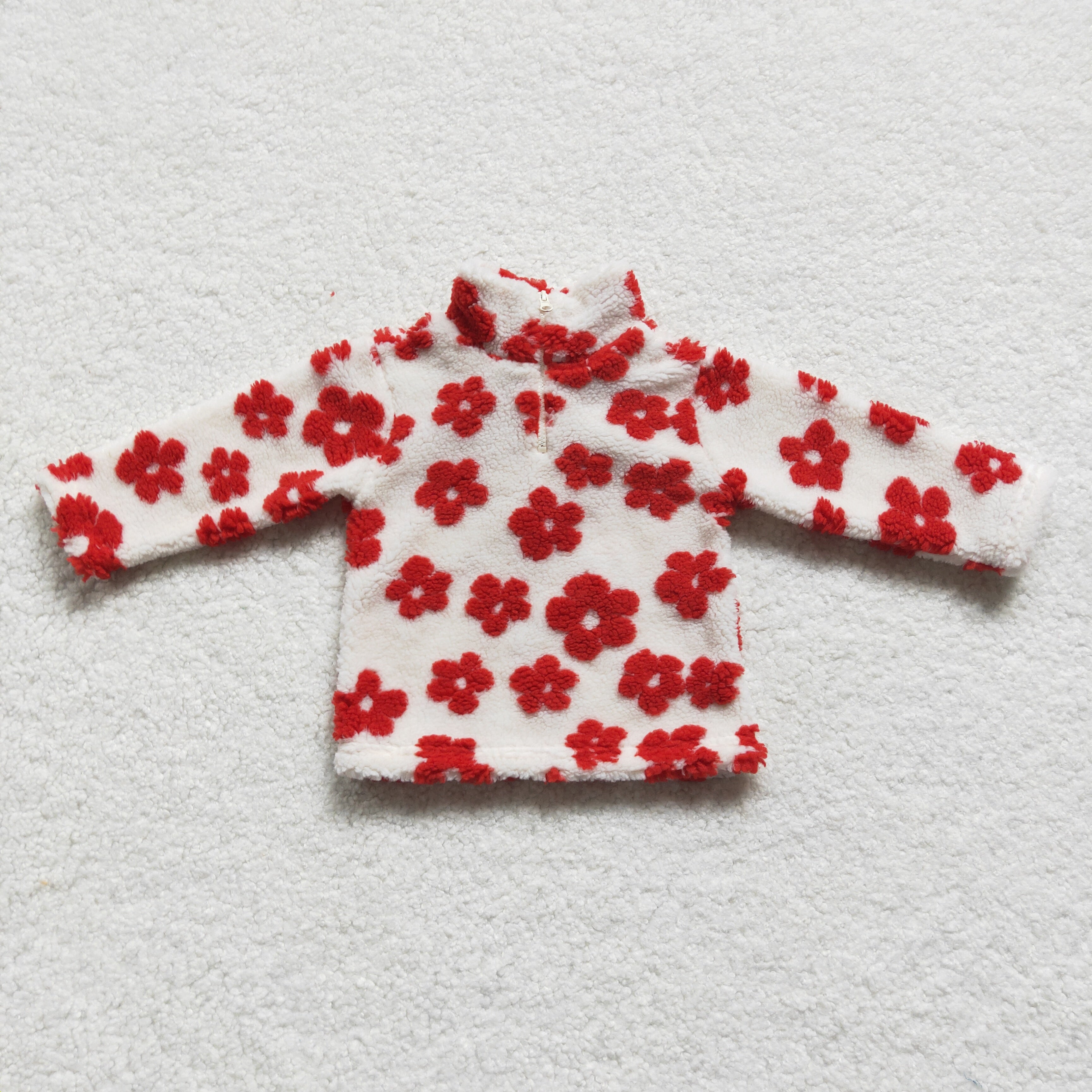 Red flower Sherpa jacket pullover coat – aierwhoesalekidsclothes