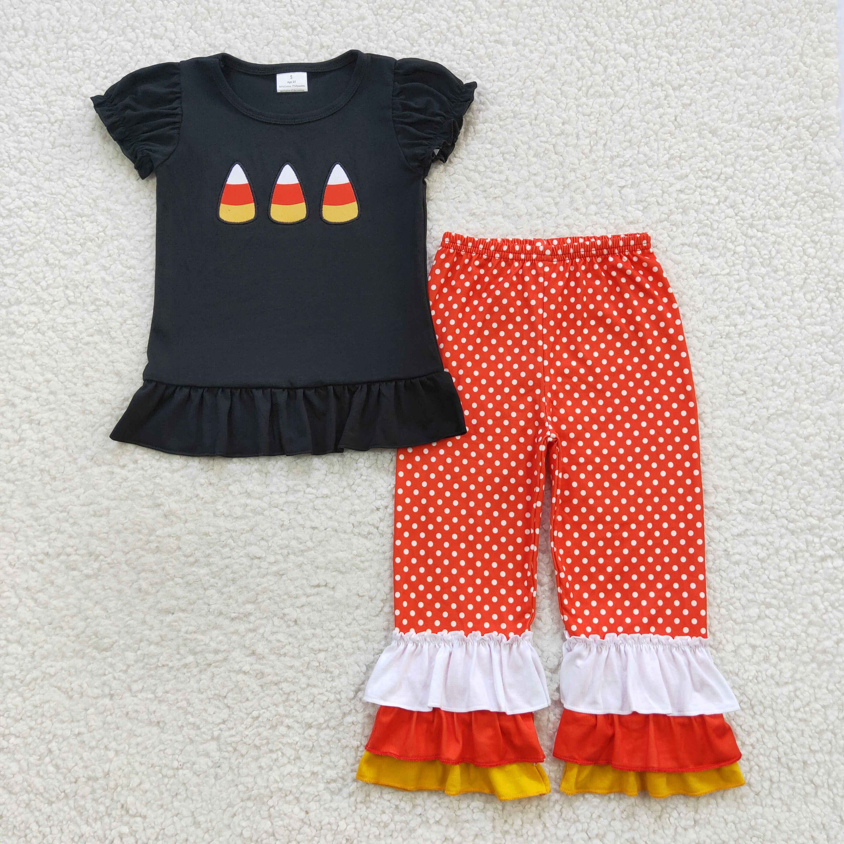 Halloween embroidery candy corn girls clothing set ...