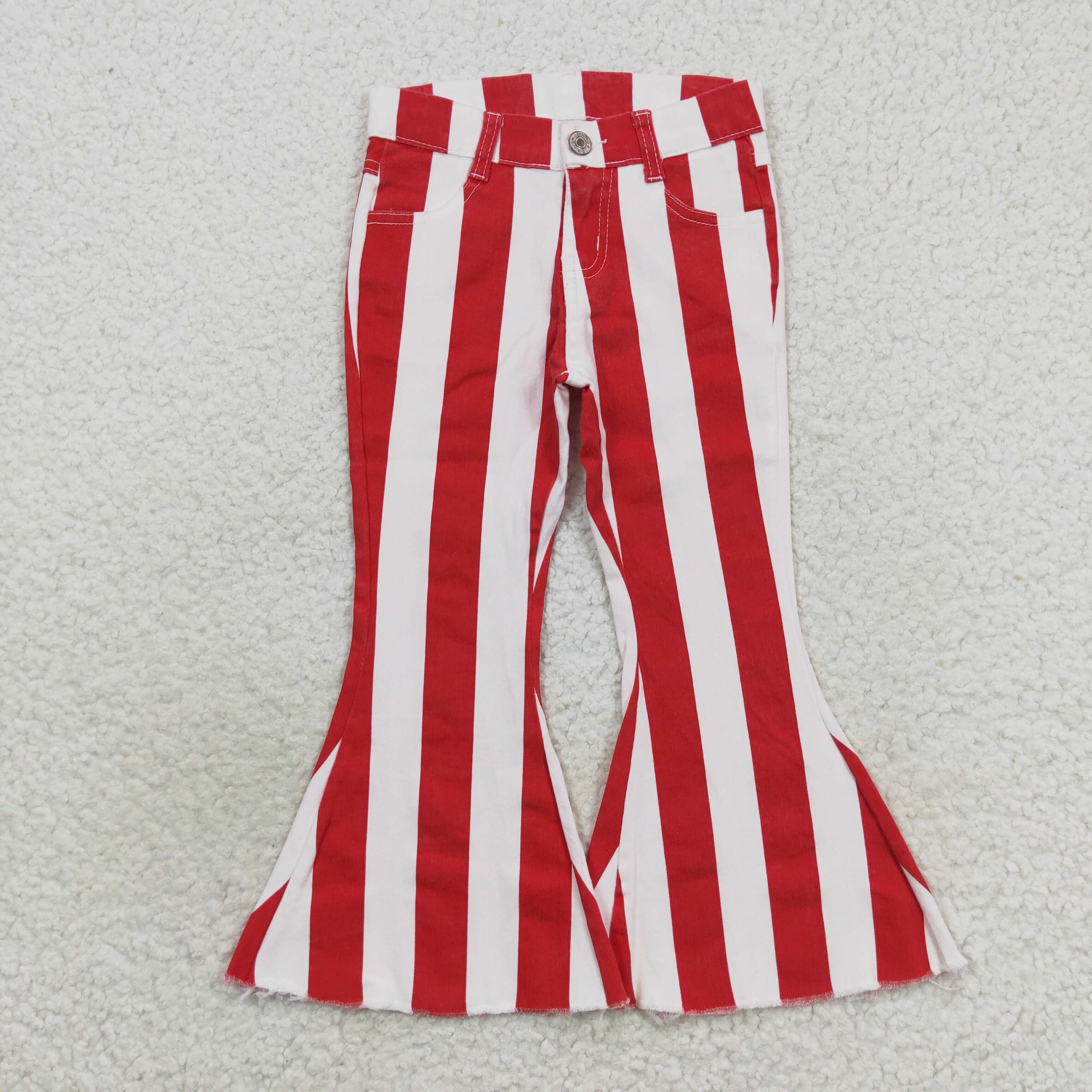 Red stripes denim bell bottoms kids jeans pants P0246 ...