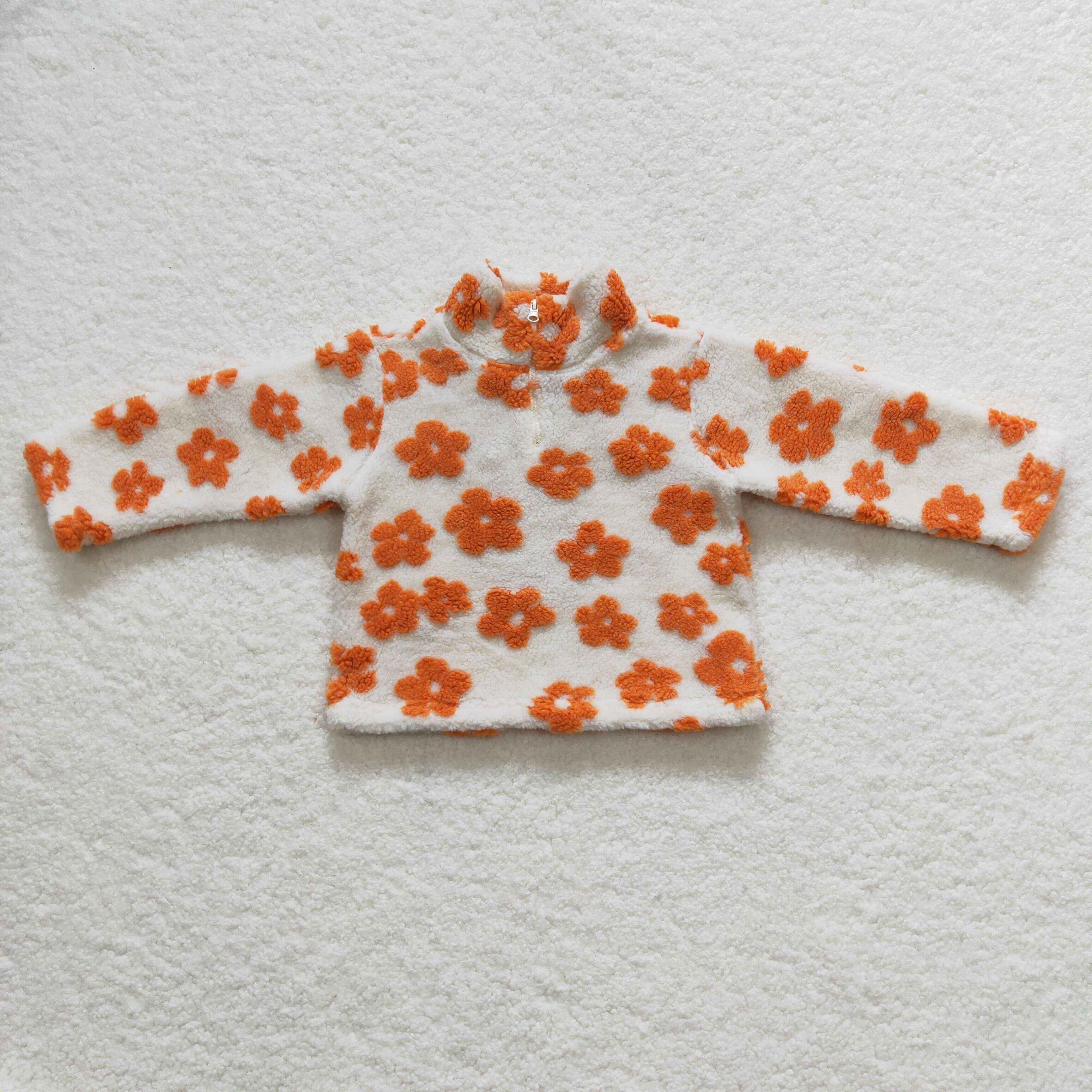 Orange flower Sherpa jacket pullover coat – aierwhoesalekidsclothes