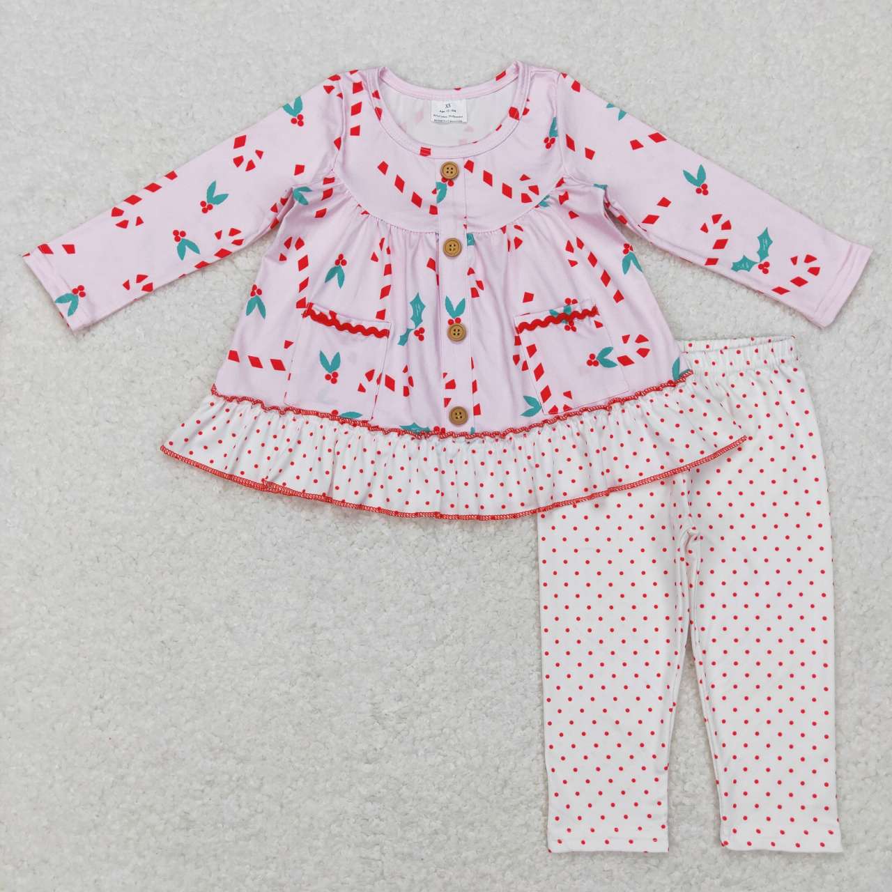 Christmas candy cane top red dots leggings outfit – aierwhoesalekidsclothes