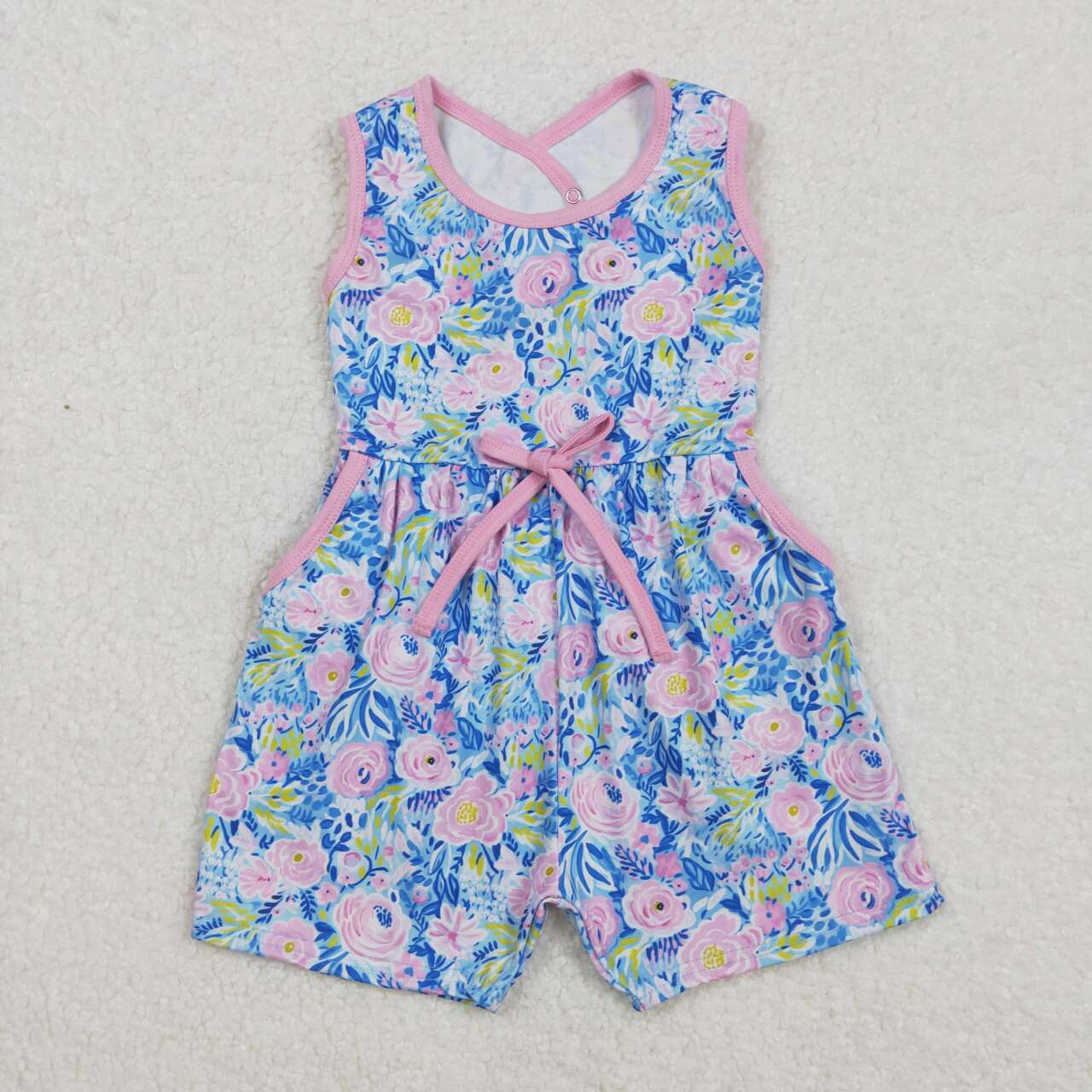baby girls pink blue floral jumpsuit – aierwhoesalekidsclothes