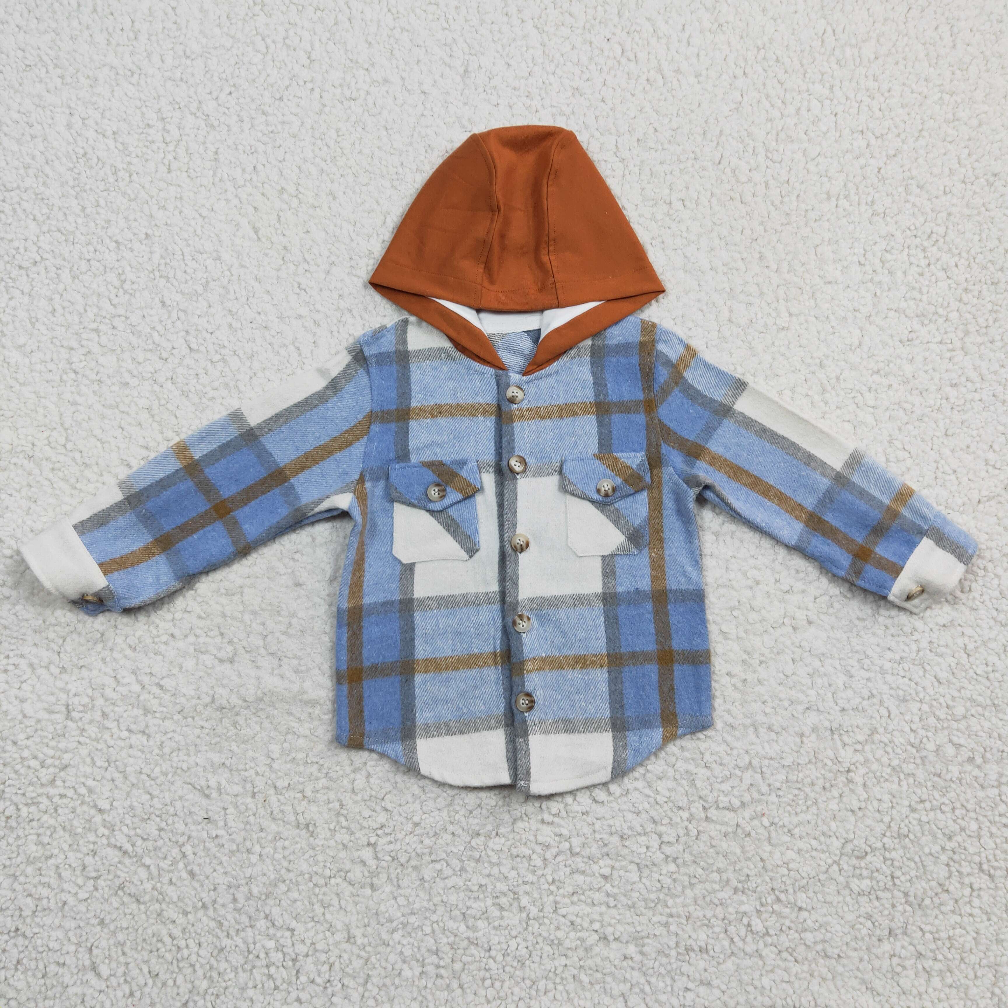 blue flannel button up hoodie shirt,BT0208 – aierwhoesalekidsclothes