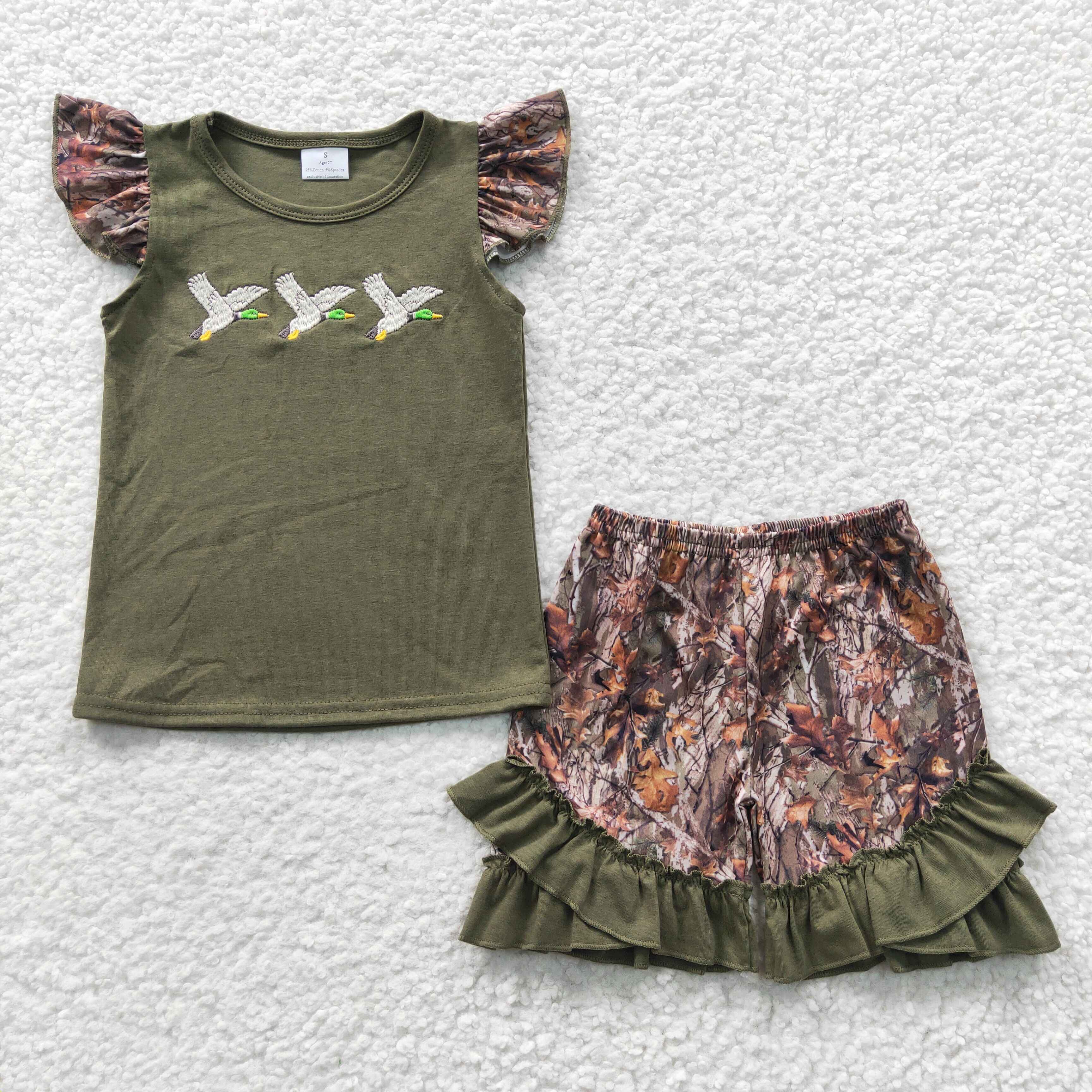 girls embroidery mallard hunting clothing set – aierwhoesalekidsclothes
